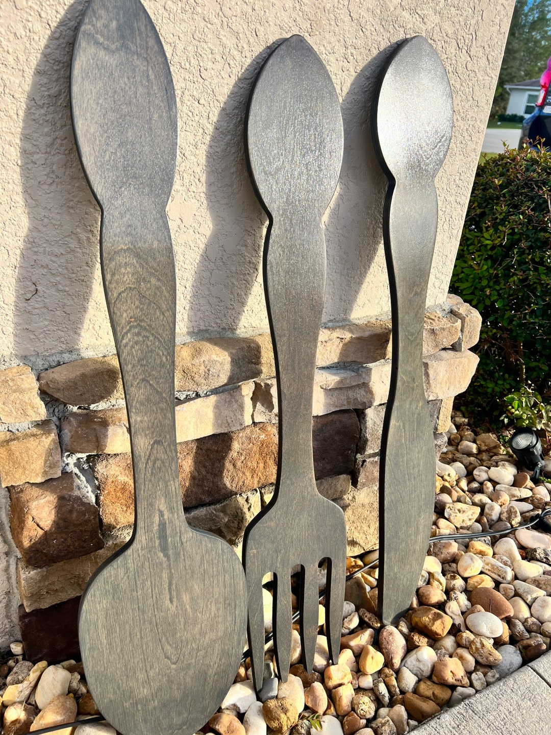 Large Wood Fork Spoon and Knife Set, Kitchen Decor, Wall Decor, Large ...