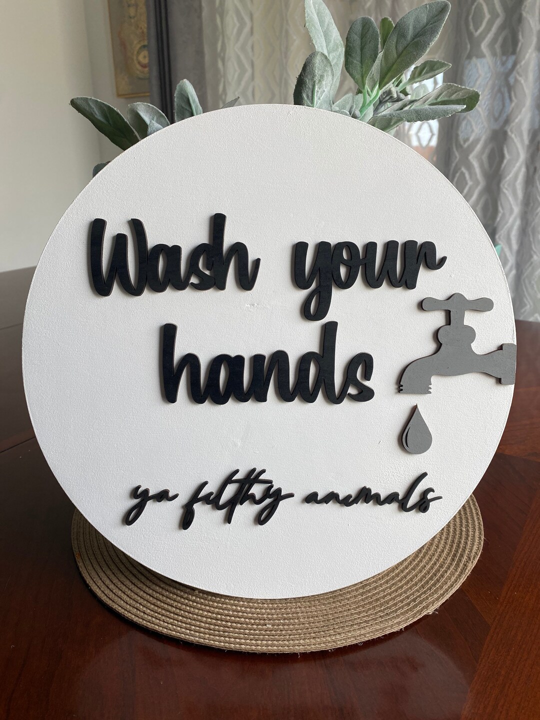 Wash Your Hands Mini 3D Round, Farmhouse, Bathroom Decor, Tier Tray ...