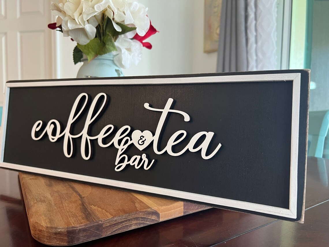 Coffee & Tea Bar Wall Sign, Home and Office Wall Decor, Break Room ...