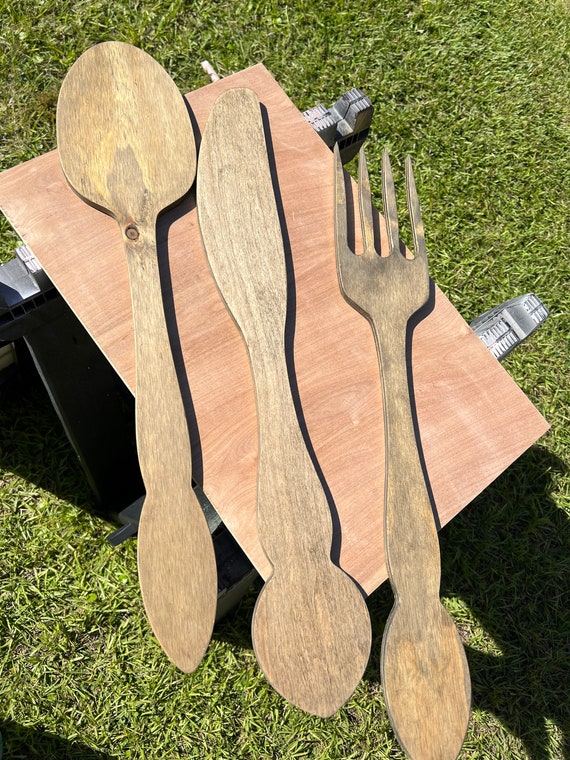 Large Wood Fork Spoon and Knife Set Kitchen Decor Wall Decor Large Spoon Large Fork Large Knife Huge Utensils Mothers Day Gift Etsy UK