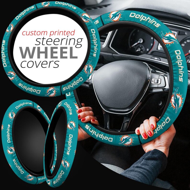 Miami Dolphins Themed Custom Steering Wheel Cover for a Fan, Fits Most ...