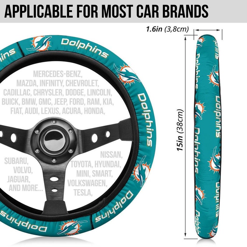 Miami Dolphins Themed Custom Steering Wheel Cover for a Fan, Fits Most ...