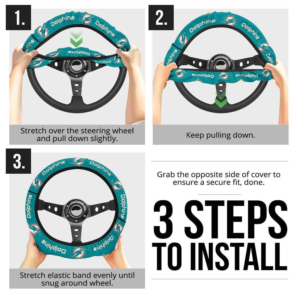 Miami Dolphins Themed Custom Steering Wheel Cover for a Fan, Fits Most ...