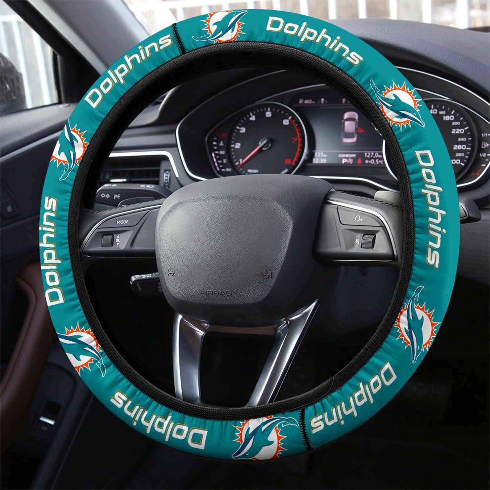 Miami Dolphins Themed Custom Steering Wheel Cover for a Fan, Fits Most ...