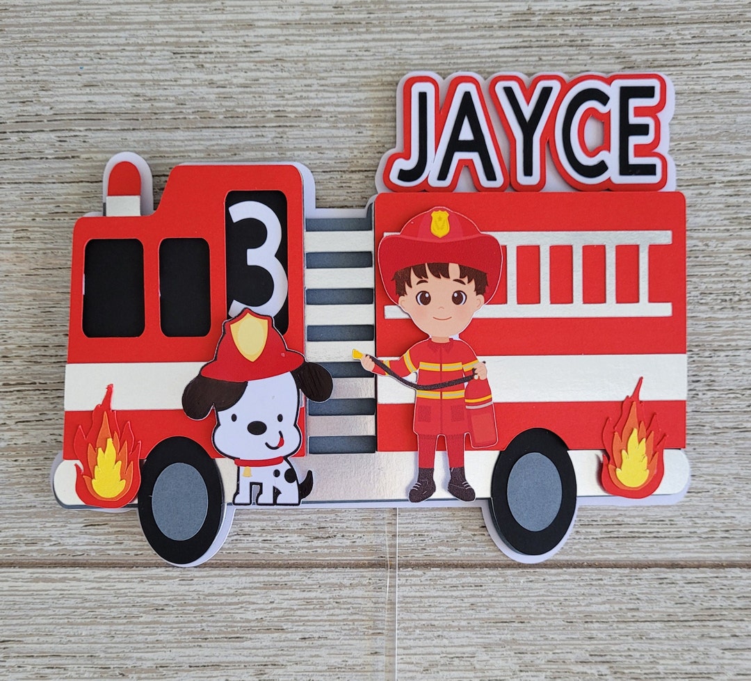 Fire Engine Cake Topper, Fireman, Firetruck, Fire Theme, Firefighter ...
