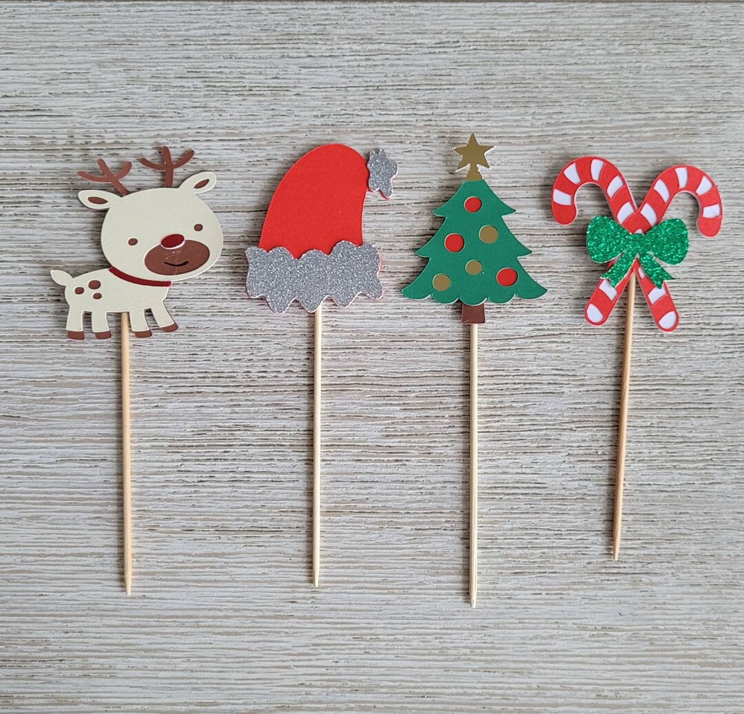 Christmas Cupcake Toppers, cake topper, decoración navideña, bastón de ...