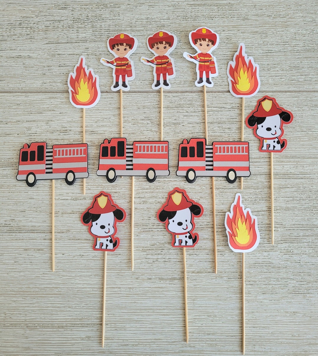 Fire Engine Cupcake Topper, Fireman, Firetruck, Fire Theme, Firefighter ...