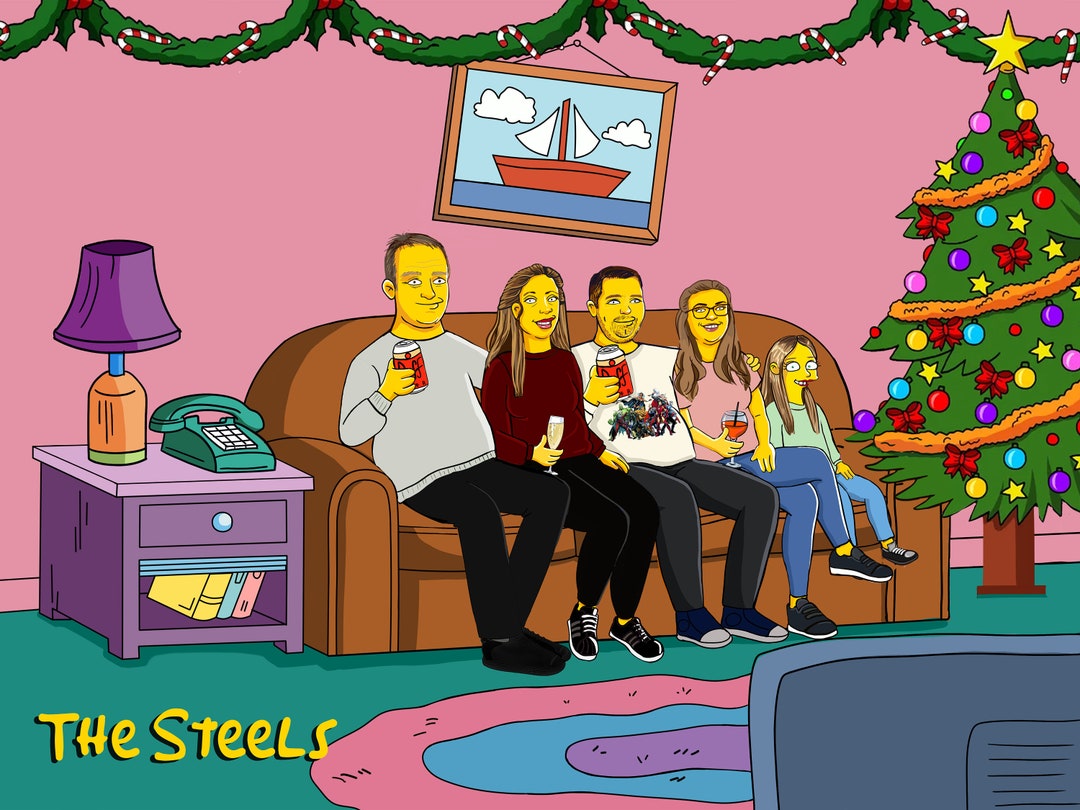 Christmas Family Portrait Custom Simpsons Portrait Simpsons Drawing ...