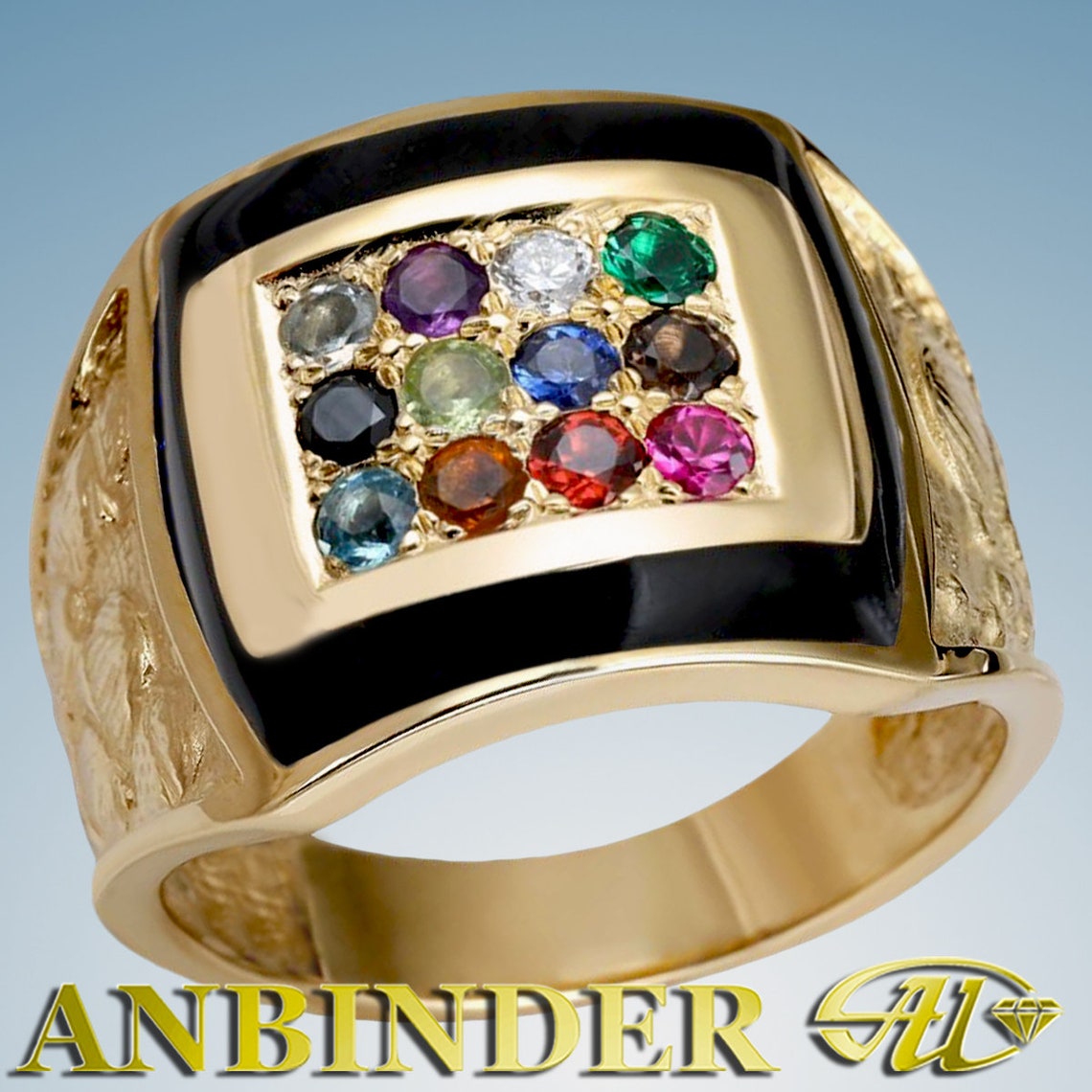 Men's Ring 14K Yellow Gold & Black Enamel Hoshen (twelve Tribes of ...