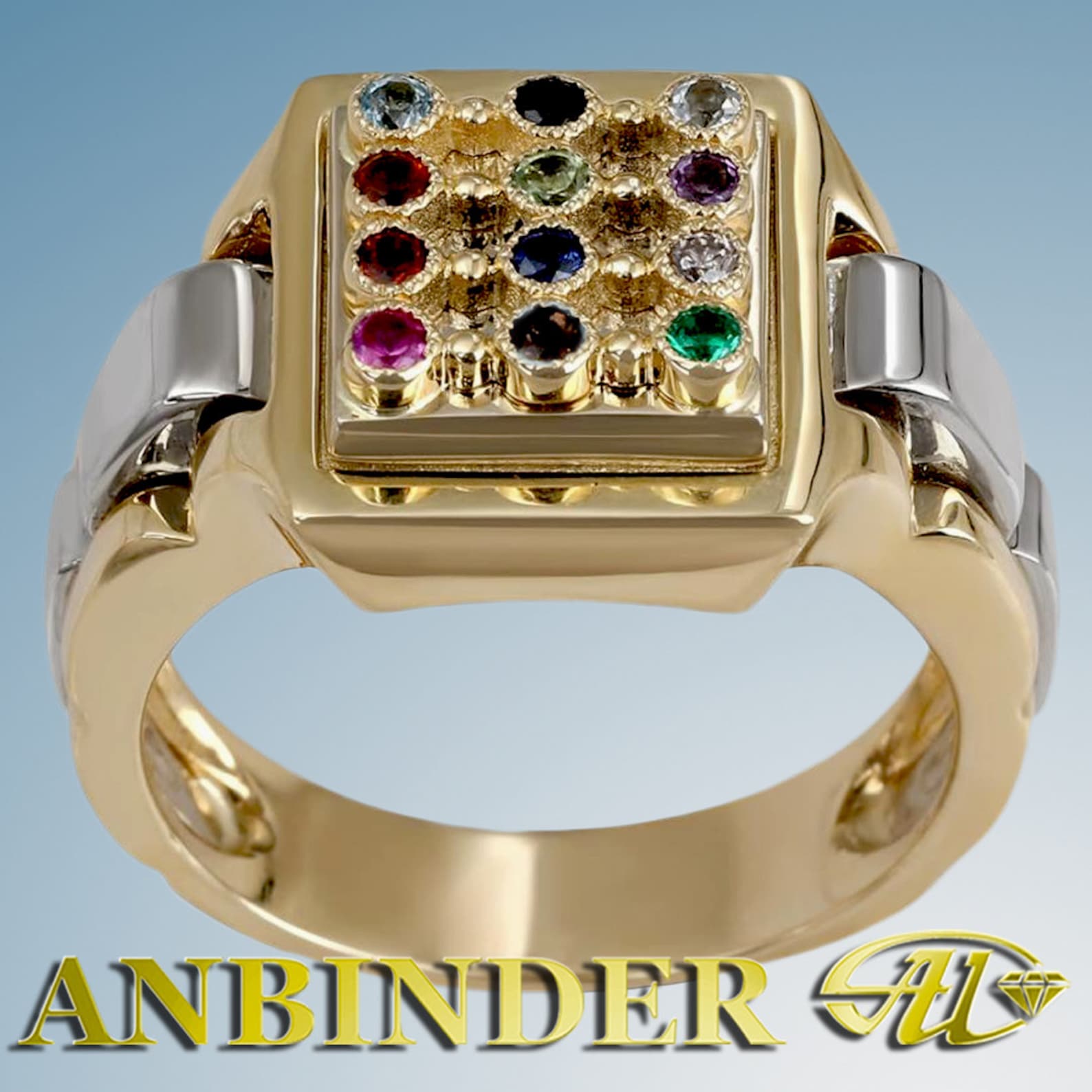 Men's Ring 14K Yellow & White Gold Hoshen Twelve Tribes - Etsy
