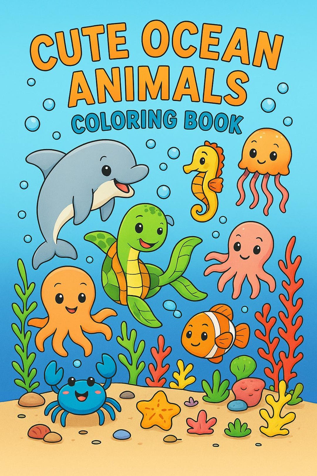 Cute Ocean Animals Coloring Book for Kids & Adults | 15 Wholesome Sea ...
