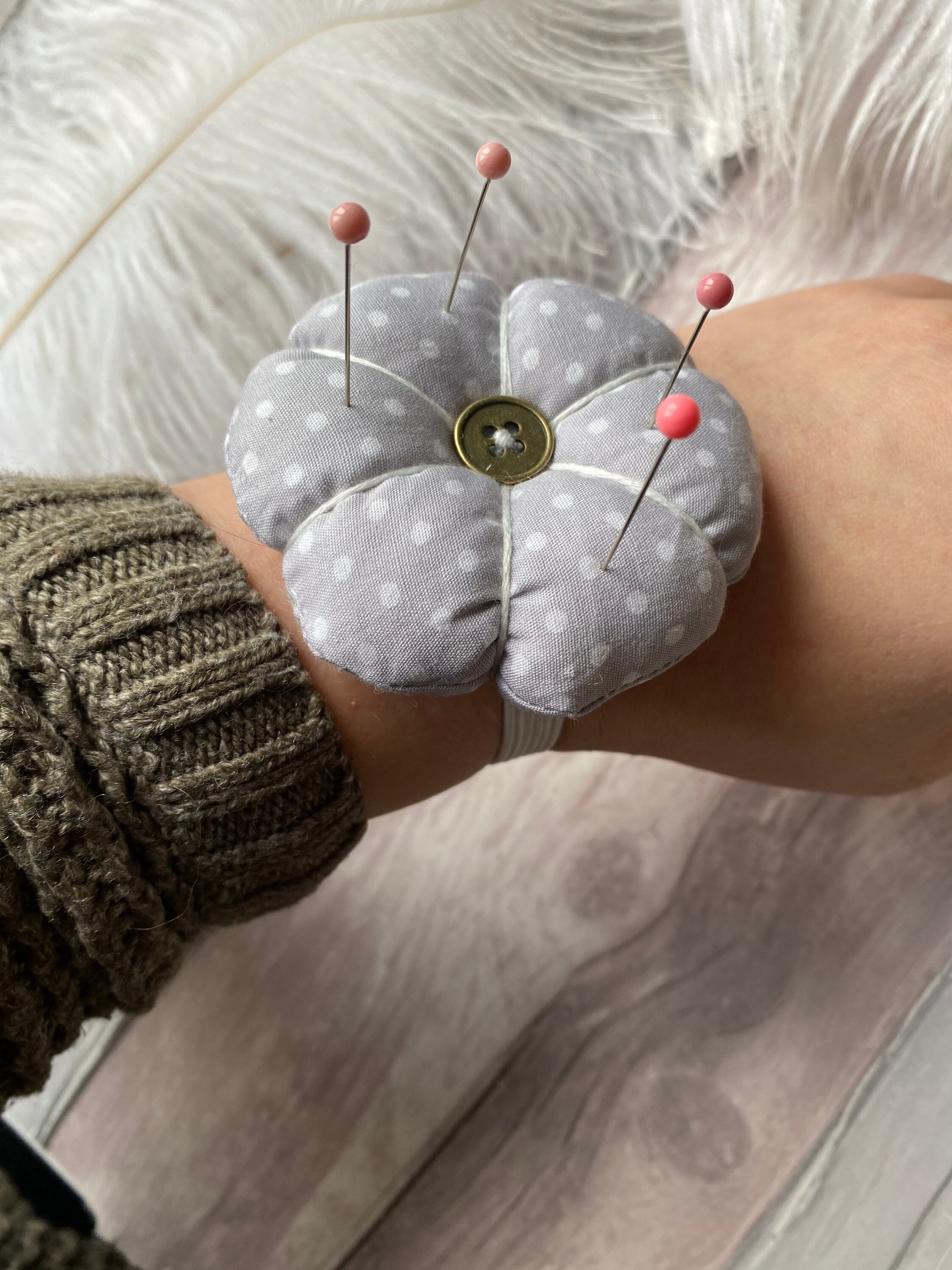 Pin Cushion Flower With Elastic Wrist Strap Blue & White | Etsy