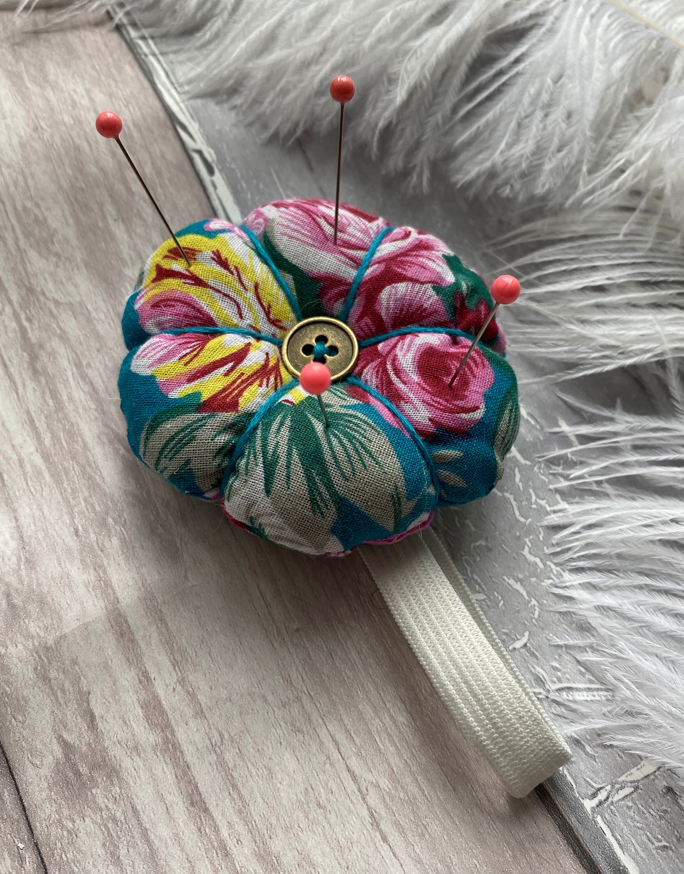 Pin Cushion Flower With Elastic Wrist Strap Blue & White | Etsy