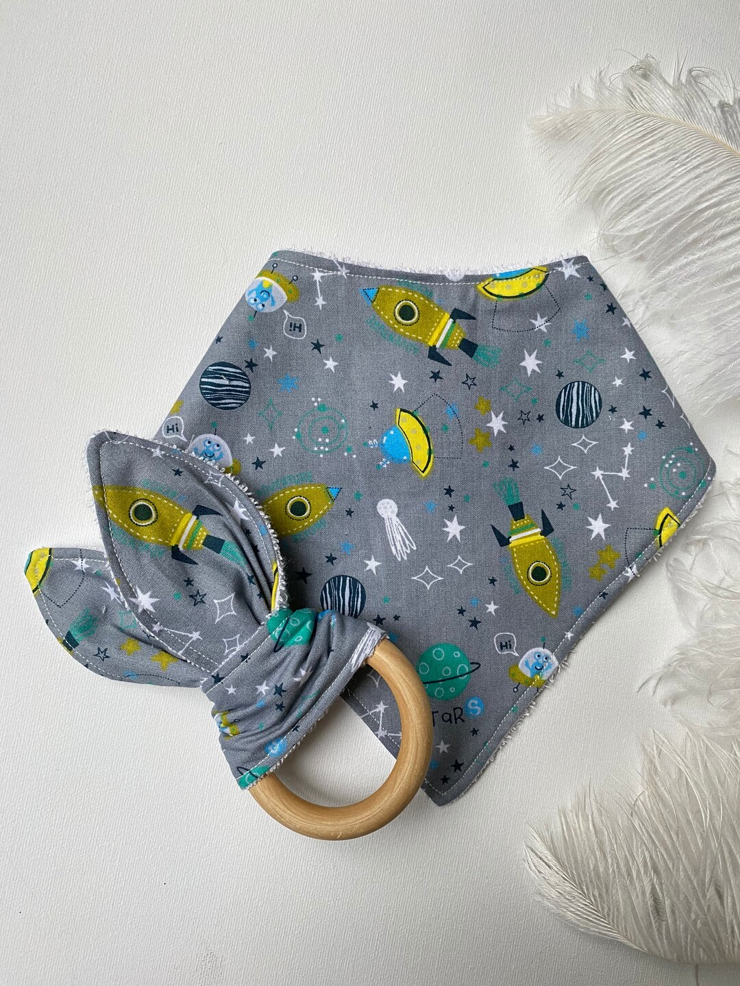 Baby Teething Gift Set / Hecho a mano de bambú orgánico estilo Dribble ...