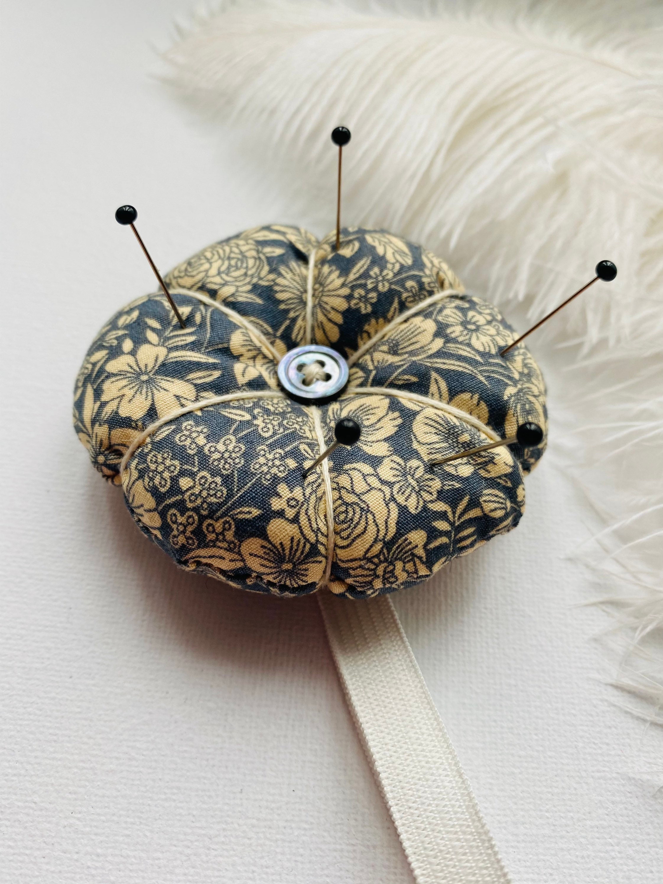 Pin Cushion Flower With Elastic Wrist Strap Blue & White | Etsy