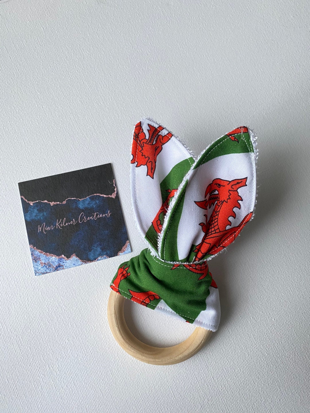 Welsh Flag Welsh Dragon Natural Wood & Organic Bamboo Bunny Ear Baby ...