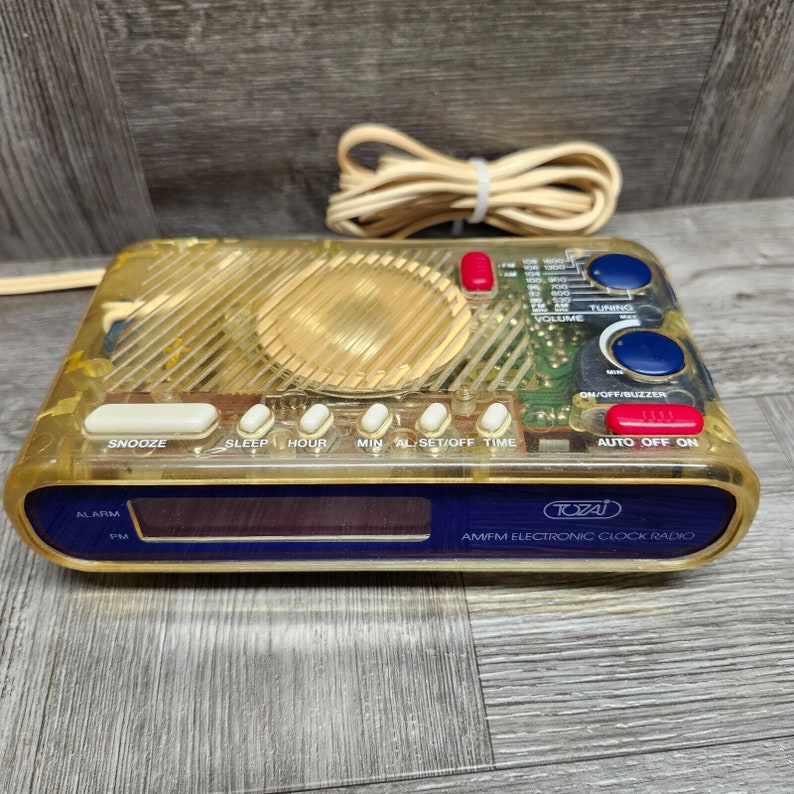 Tozai Clock Radio 2233T AM/FM Clear See Thru Alarm Clock 1998 Vintage ...