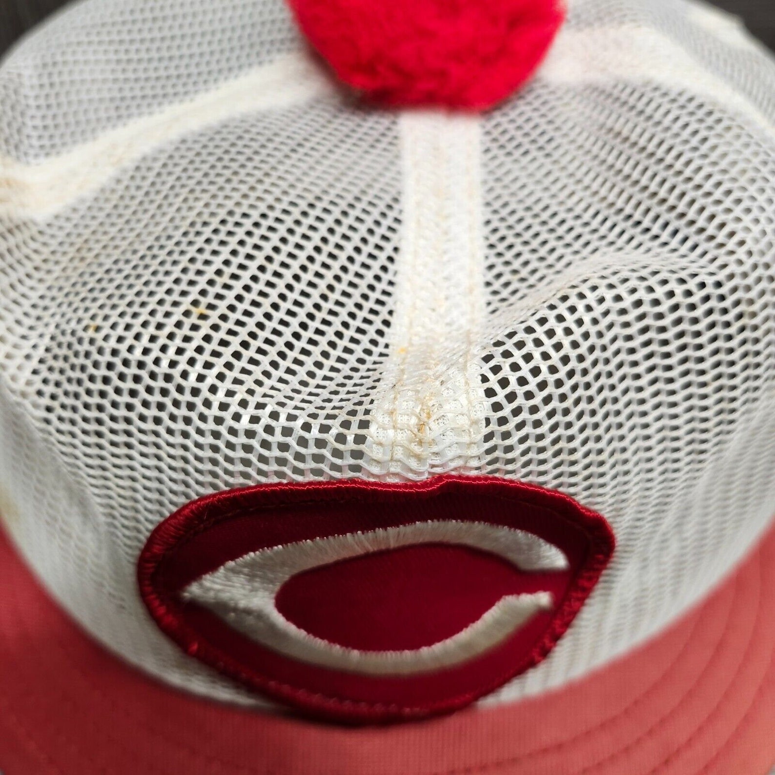 Vintage Cincinnati Reds All Mesh Pom Snapback Hat Short Bill Louisville ...