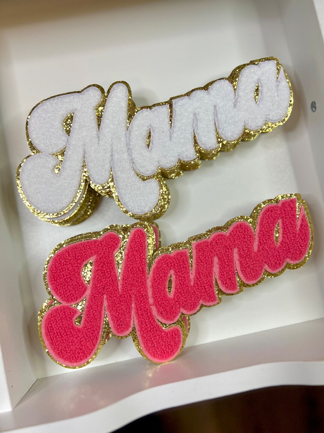 Chenille Patches, Mama White Chenille Patch, Mama Pink Chenille Patch, Iron on Patch for T ...