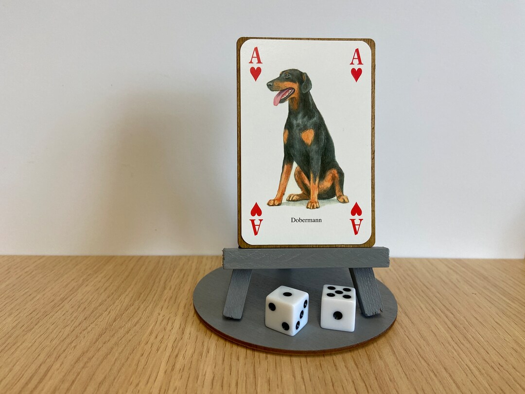 Doberman Dog Playing Card Ornament With Easel, Base, Dice and Gift Wrap ...