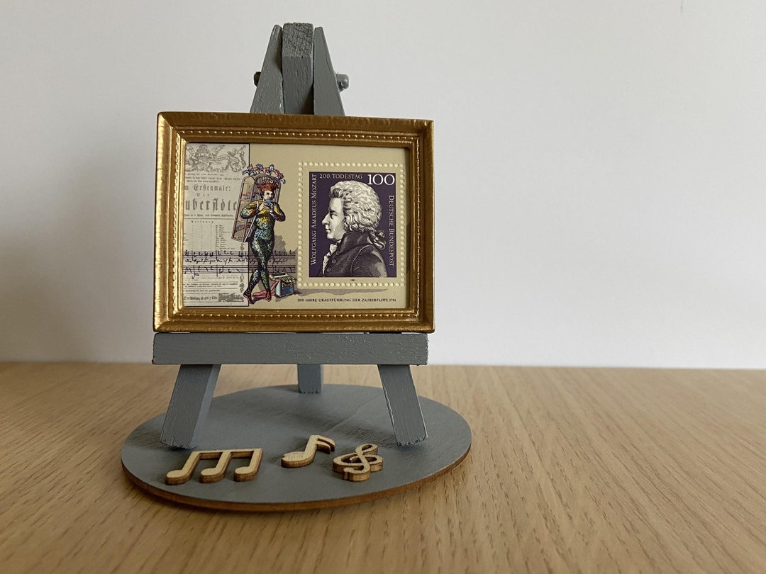 Mozart Ornament-framed 1991 Postage Stamp of Mozart With a Wooden Easel ...