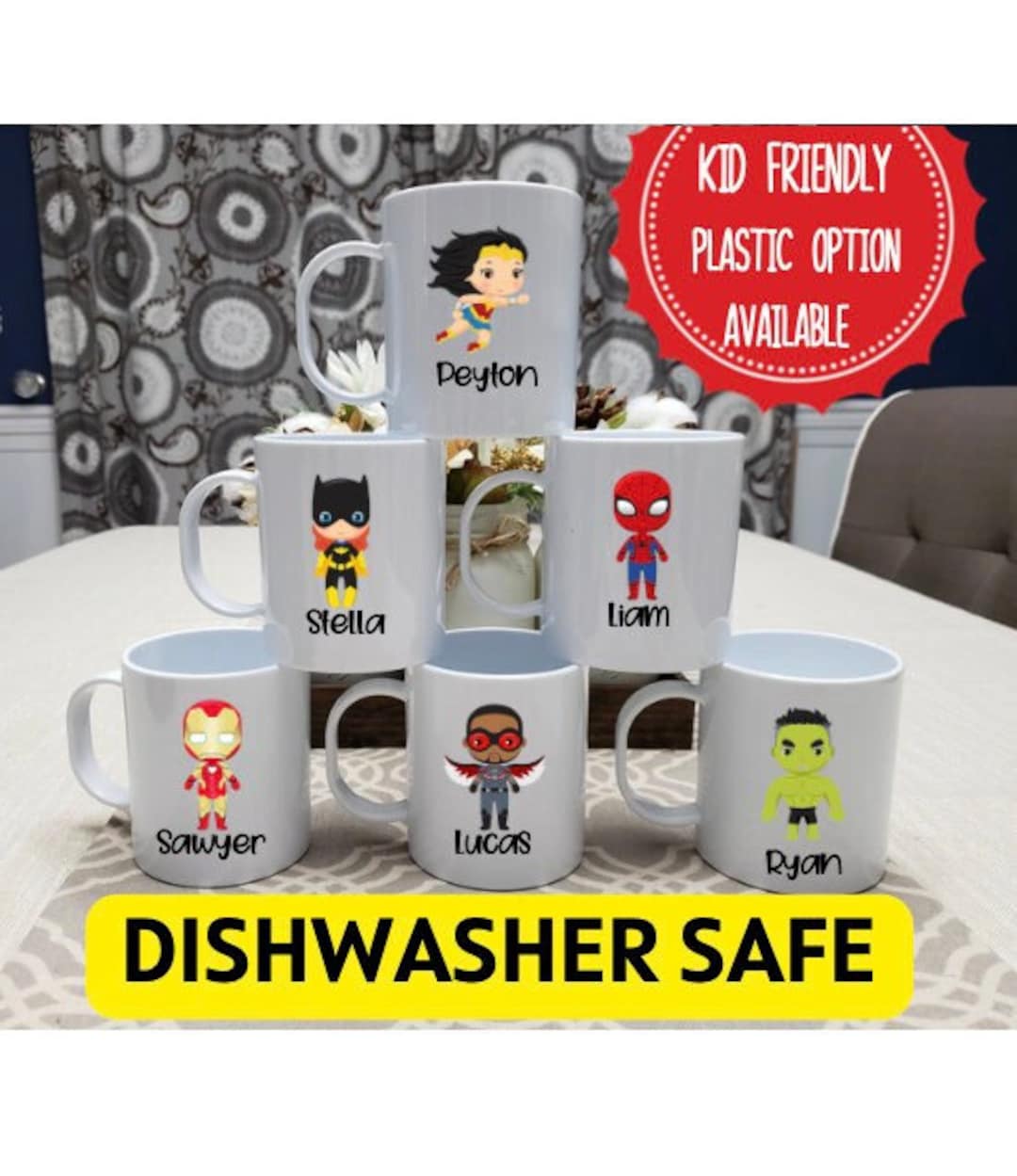 Kids Mug/ Superhero Mug/ Kids Superhero Cup/ Plastic Mug/ Unbreakable ...