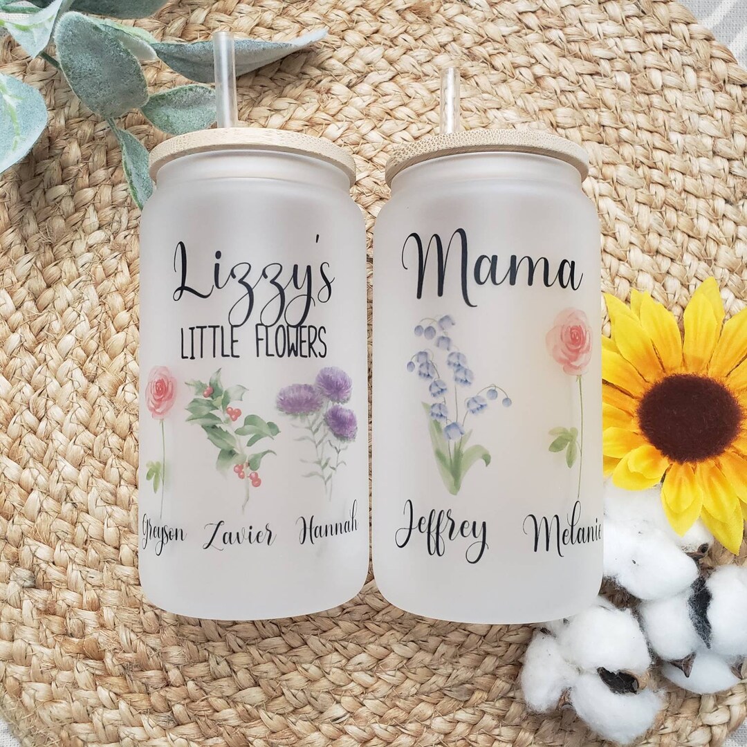 Birth Flowers Cup/ Kids Name Cup/ Grandkids Name Cup/ Mother's Day Gift ...