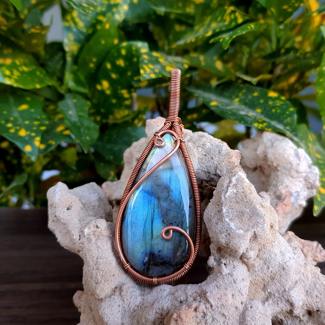 Labradorite Blue Pendant Coper Wire Wrapped Gemstone Pendant - Etsy