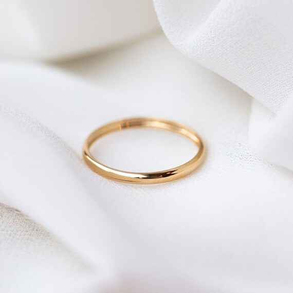 14k Gold 2mm Thin Wedding Bands Minimalist Wedding Ri… - Gem