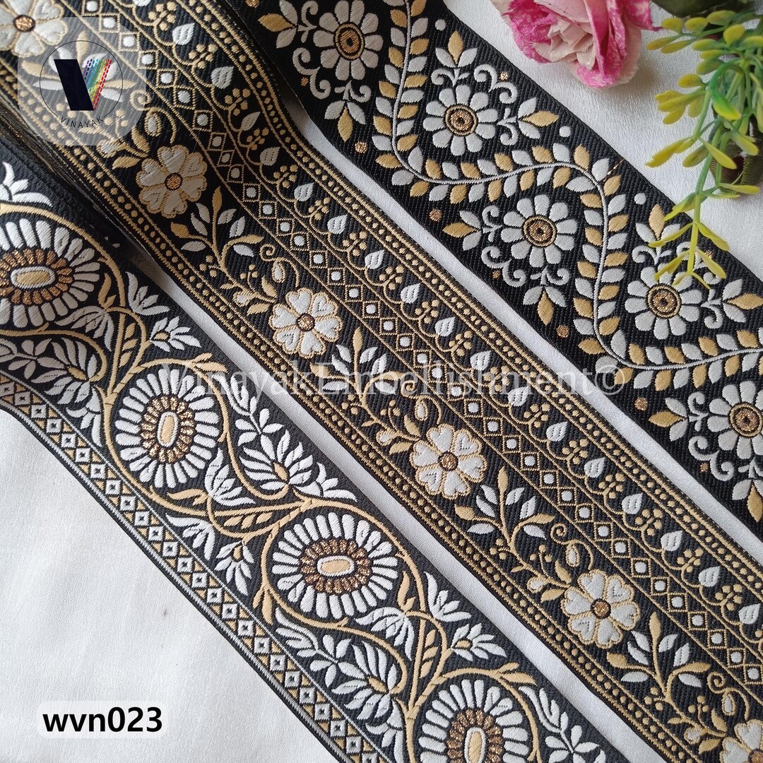 6.5 Cm Floral Black White Woven Trims, Jacquard Ribbon, Curtain Border ...