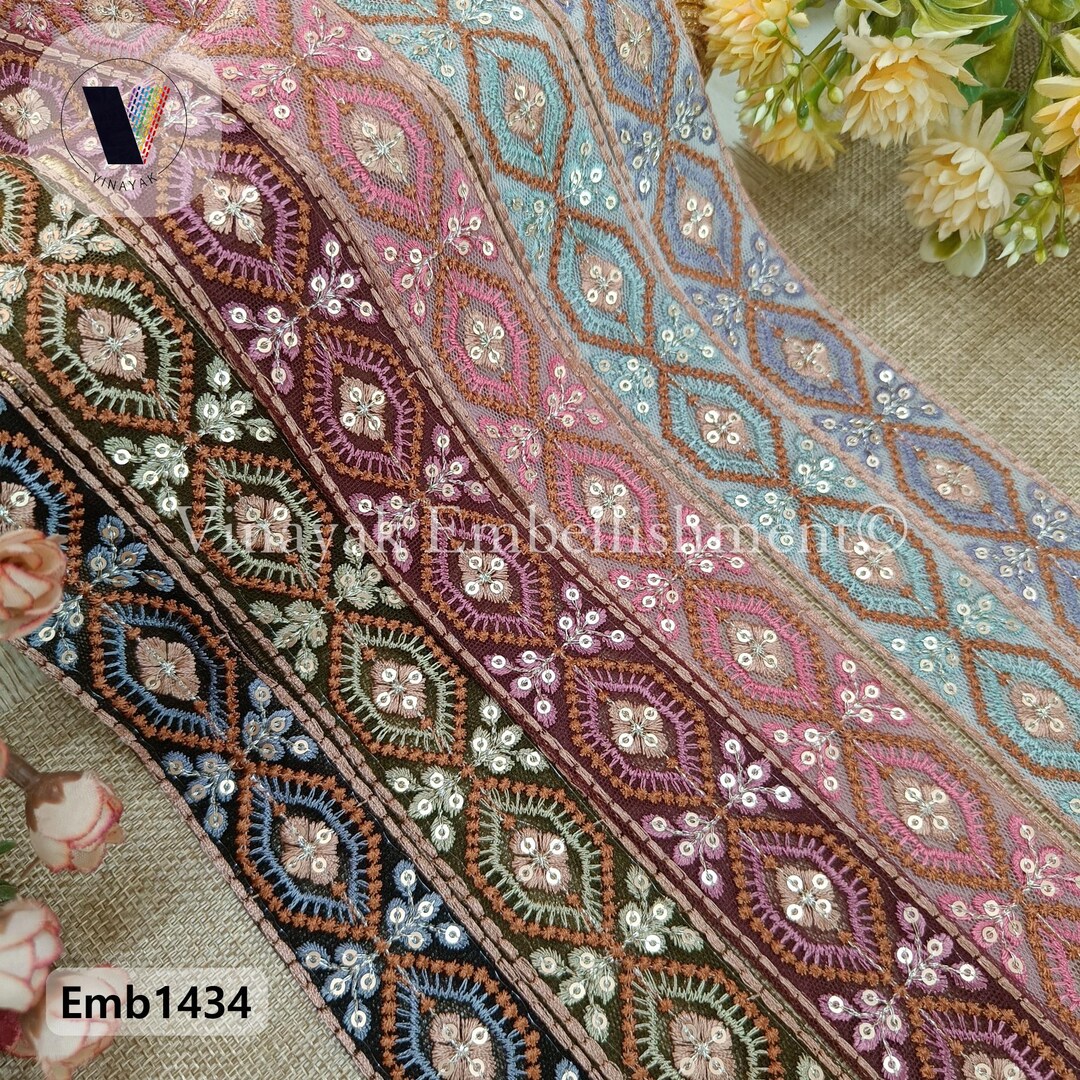 3 Cm Floral Pastel Embroidery Trims Sari Tulle Border, Junk Journal Dog ...