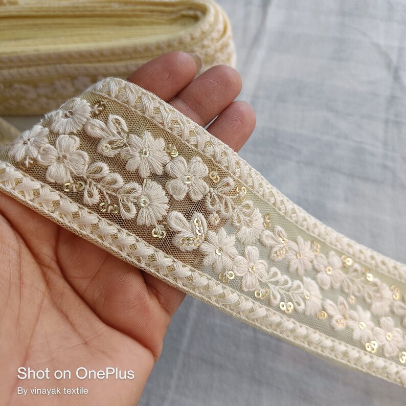 2 Pastel Yellow White Embroidered Trim by Yard - Etsy
