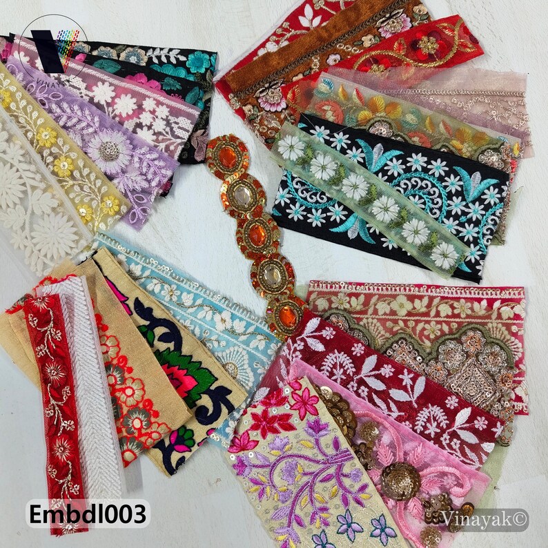 5" Bundle of 25 Pcs Lot of Embroider Trims, Beaded Sequins Assorted ...