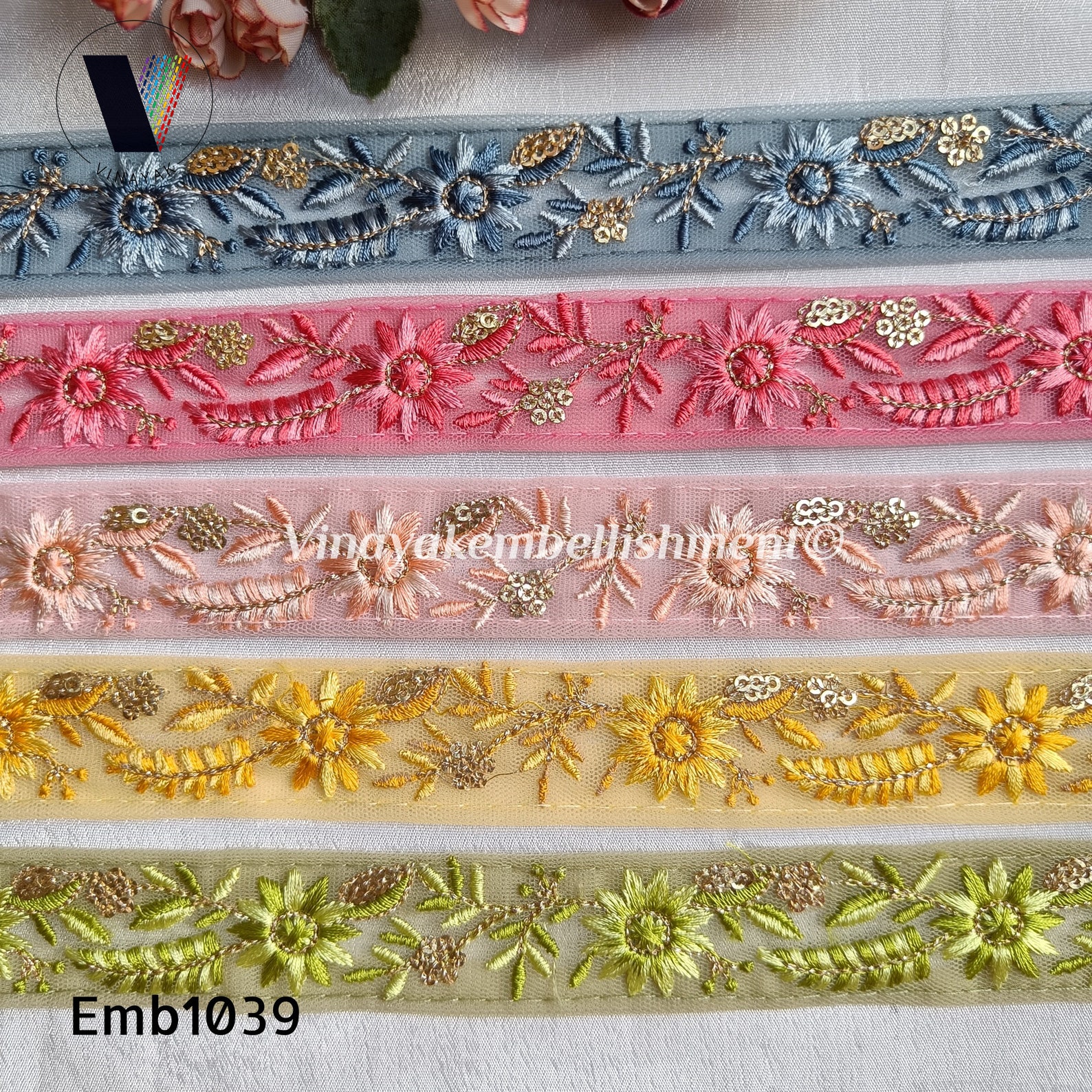 9 Yards 1.25 Floral Thread Embroidered Ribbon Trims Jacket Jeans ...