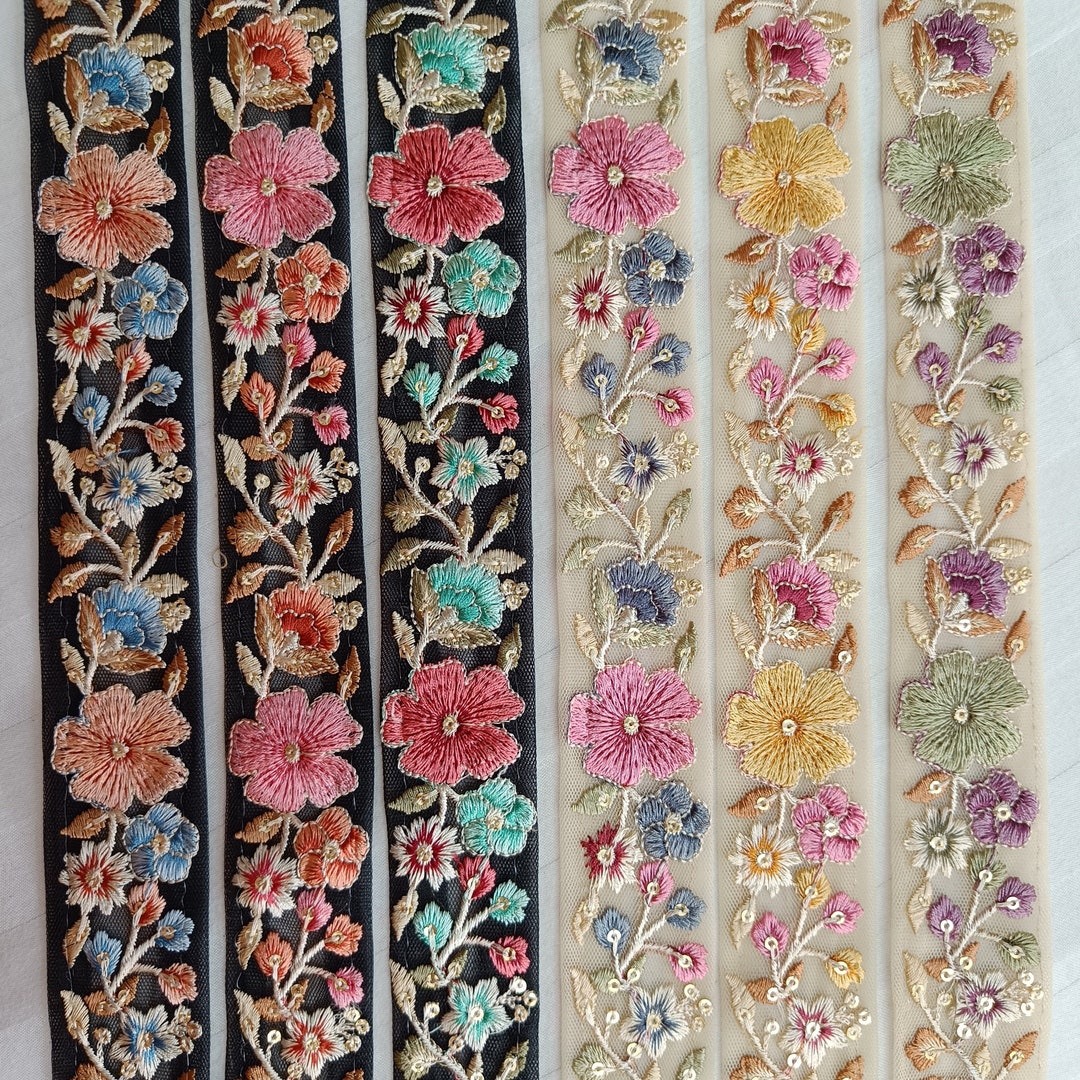 9 Yard 3.5cm Floral Embroidered Ribbon Trim Border Jacket- Jeans ...
