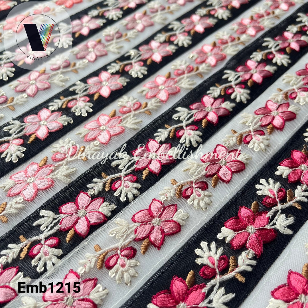 3 Cm Floral Narrow Embroidery Trims Black White Tulle Ribbon Junk ...