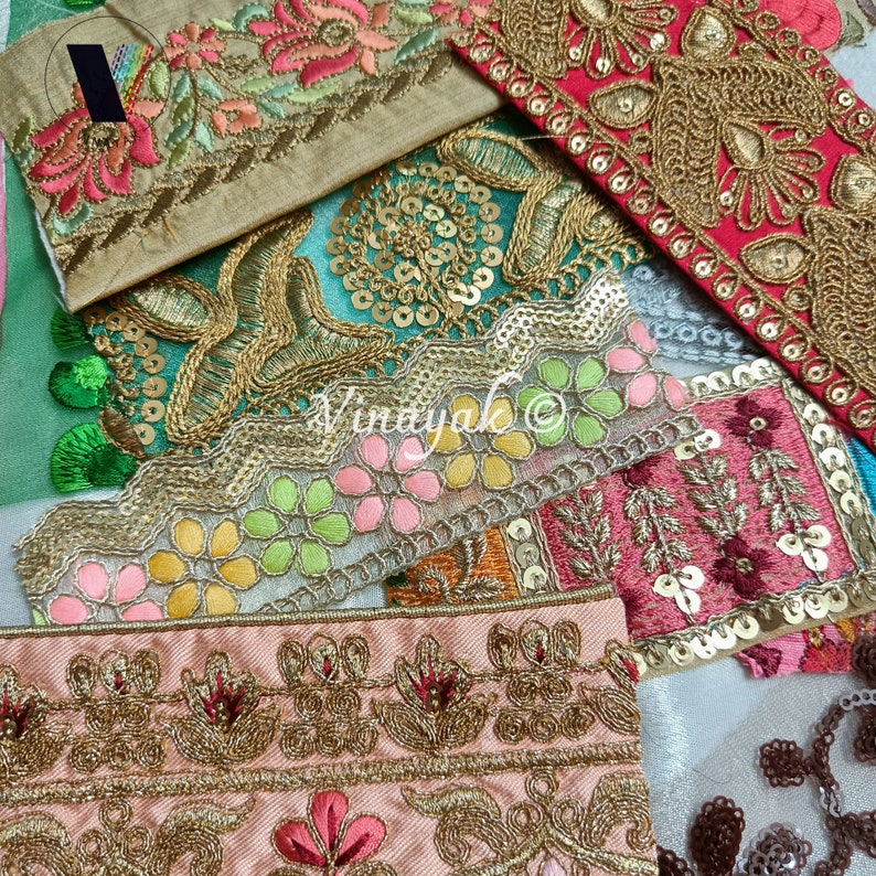 5" Bundle of 25 Pcs Lot of Embroider Trims, Beaded Sequins Assorted ...
