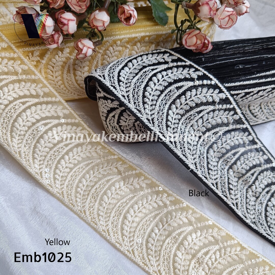 2.5" White Floral Embroidered Ribbon Trim Border Jacket- Jeans ...