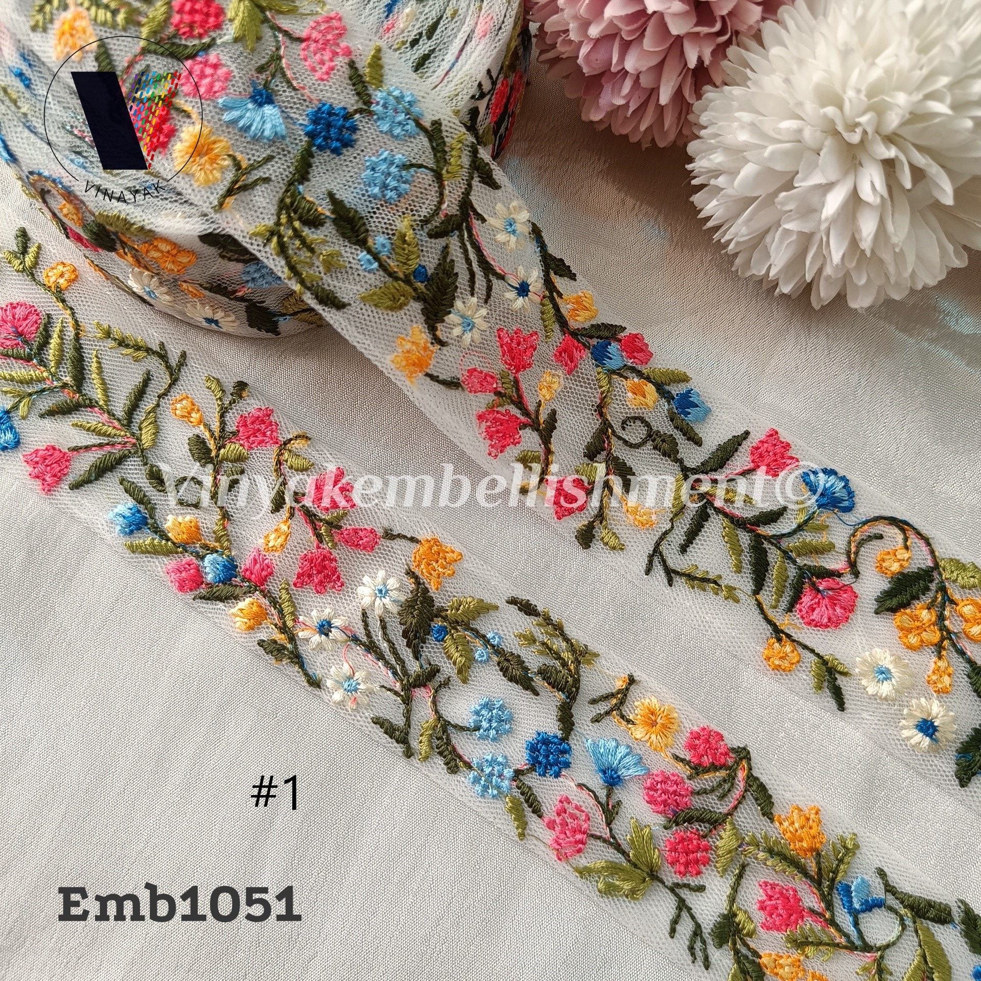 1.5" Floral Pastel Multicolor Embroidered Trim by Yard Ribbon Sewing ...