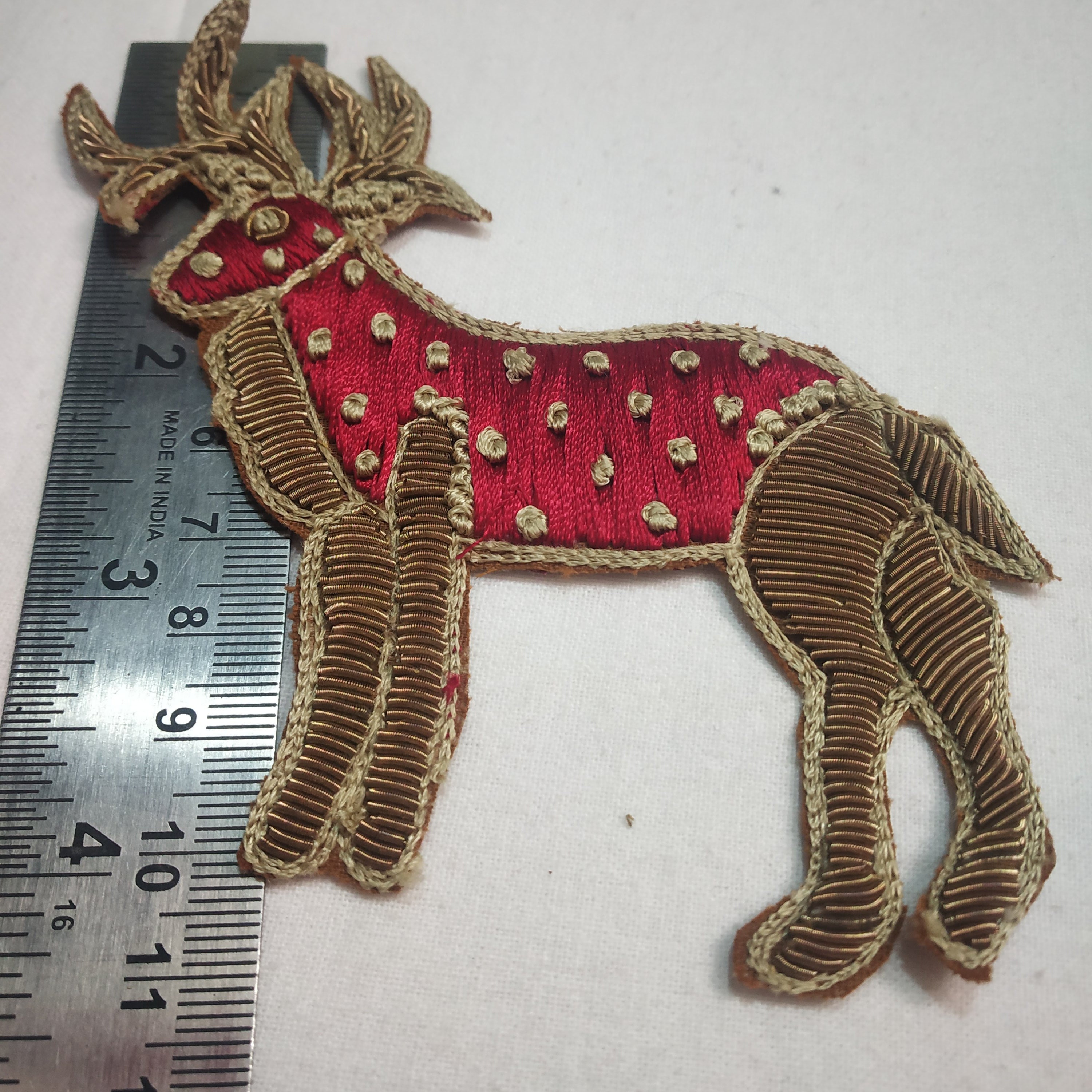 Reindeer Hand Embroidered Appliques, Animal Thread Work Denim Patchwork ...