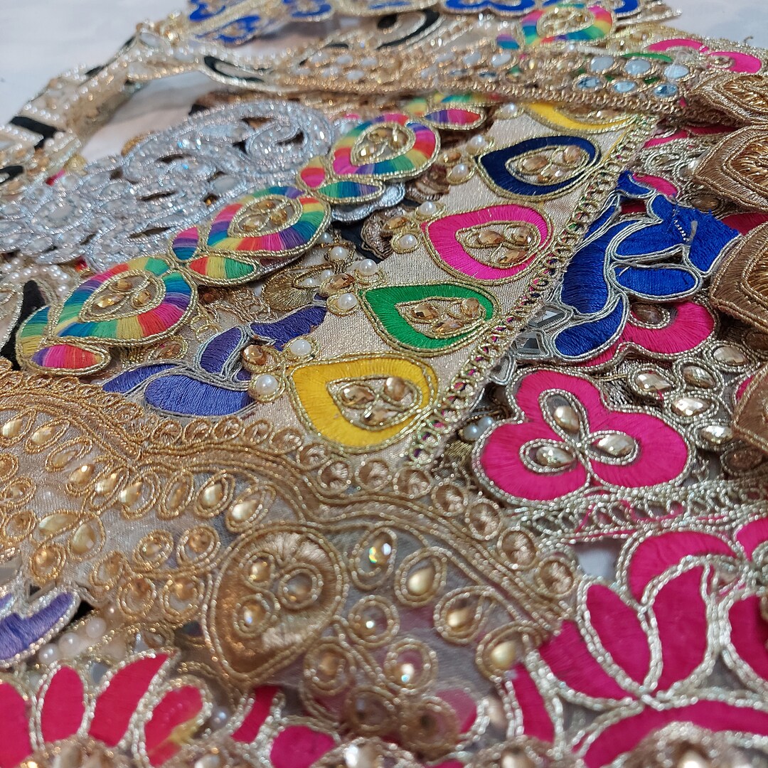 8-9",25/50 Pc Rhinestone Beaded Embellished Trims, Assorted Indian ...