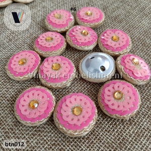 6 Pc 2 Cm Sequins Metallic Thread Embroider Beige Fabric Button Sew-on ...