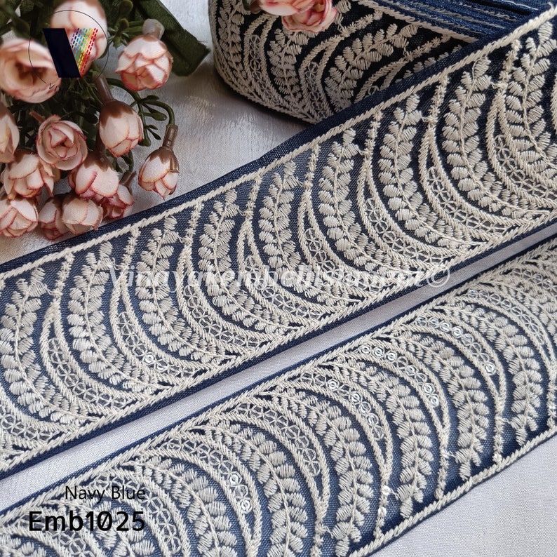 2.5" White Floral Embroidered Ribbon Trim Border Jacket- Jeans ...