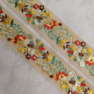 2.25 Floral Multi Color Embroidered Net Mesh Ribbon - Etsy