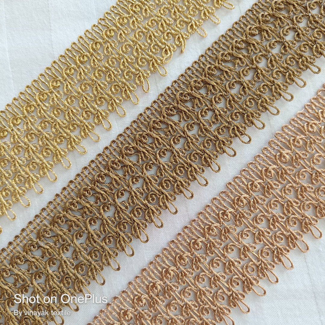 3 Yard 1.5" Braided Metallic Thread Gimp Trims, Sari Scarf Ribbon Tapes ...