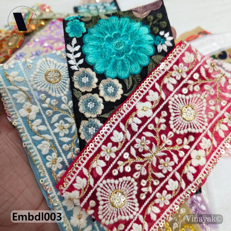 5" Bundle of 25 Pcs Lot of Embroider Trims, Beaded Sequins Assorted ...