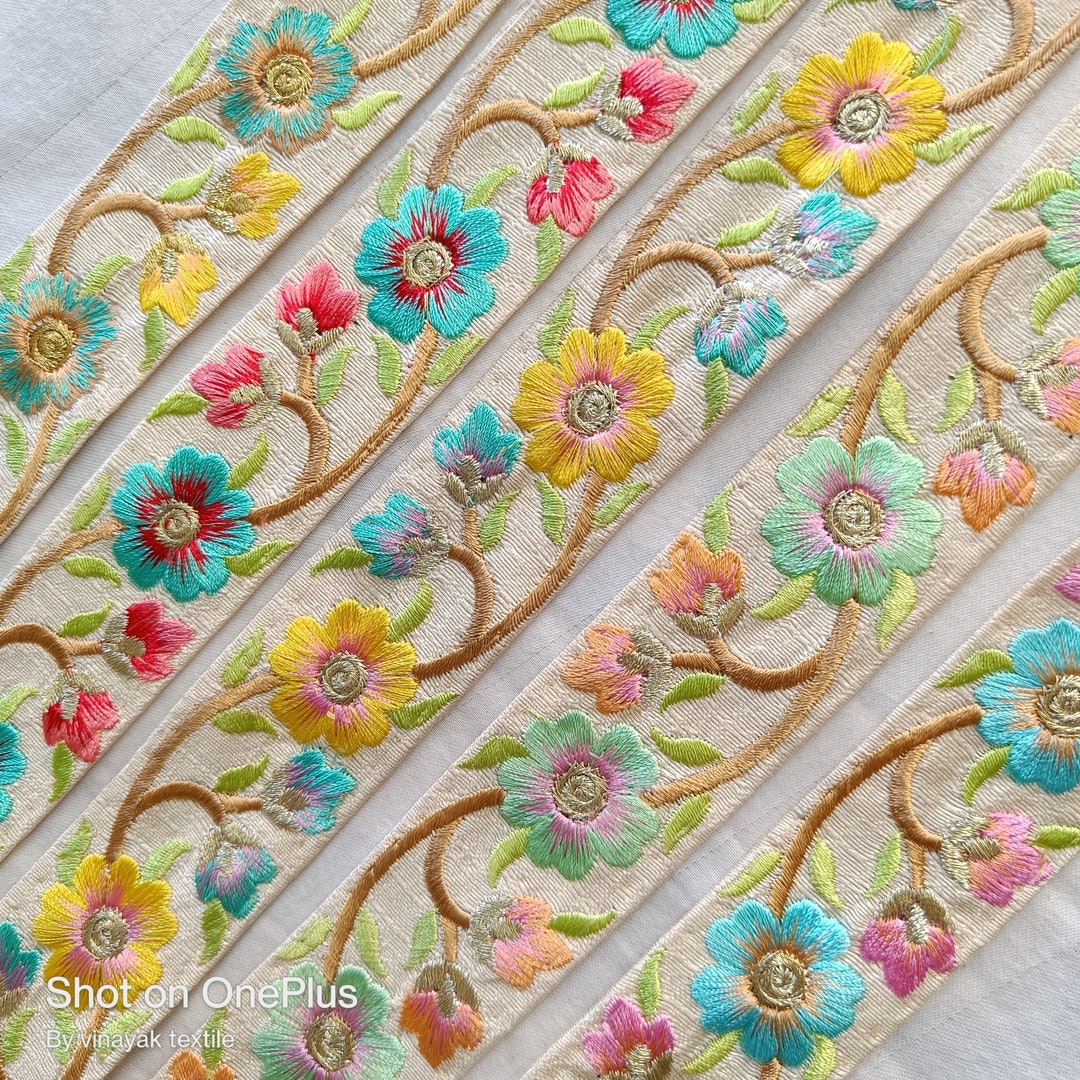 1.25" Multicolor Embroidery Sari Border Trim by the Yard,decorative ...
