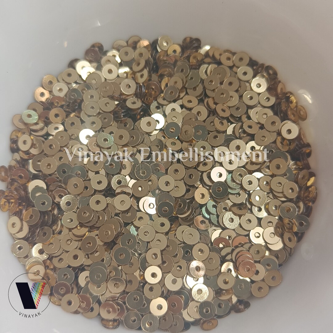 4mm Gold Sequins Disc, Satin Finish Gold Sequins, for Embroidery on ...