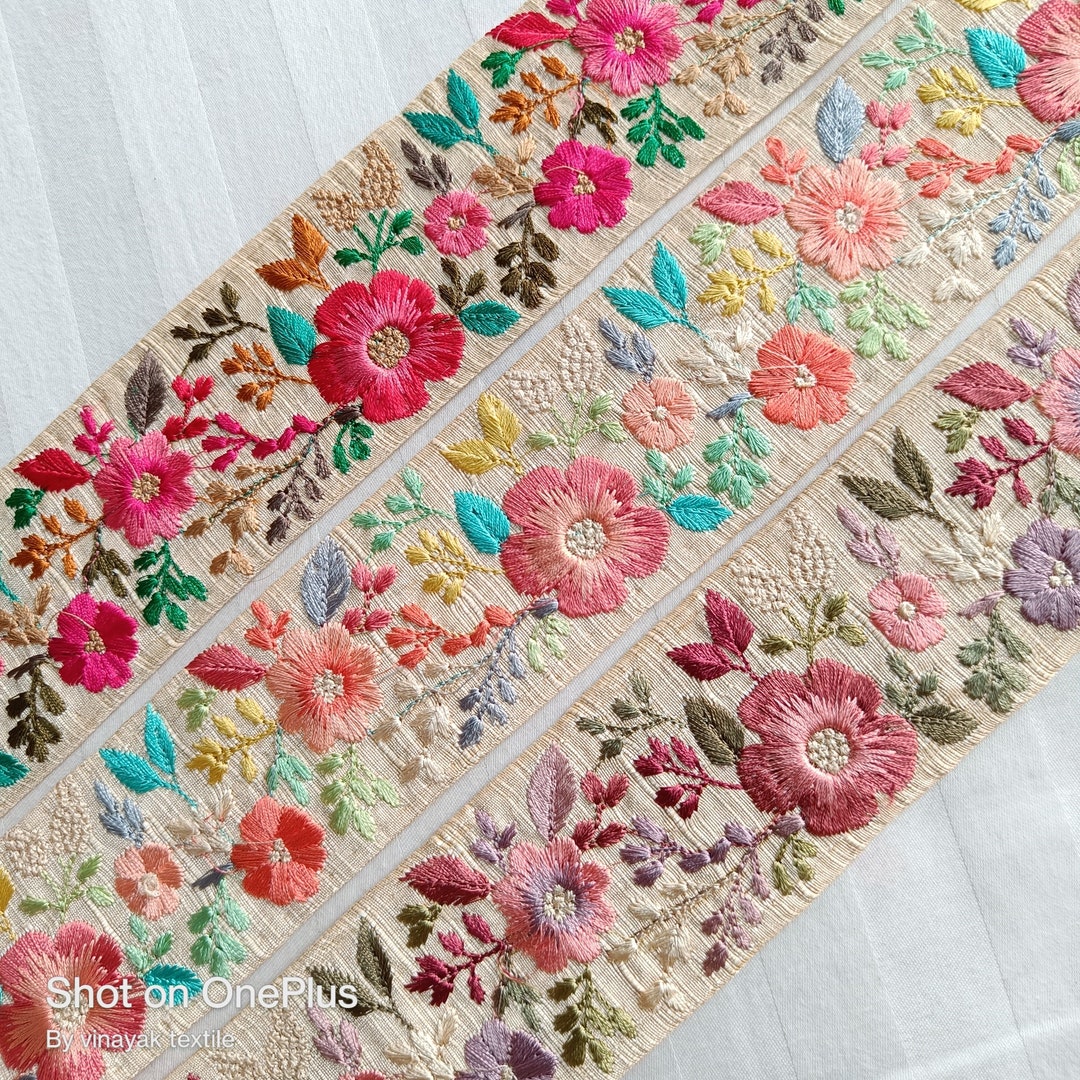9 Yard 2 Floral Multi Color Embroidered Fabric Ribbon - Etsy