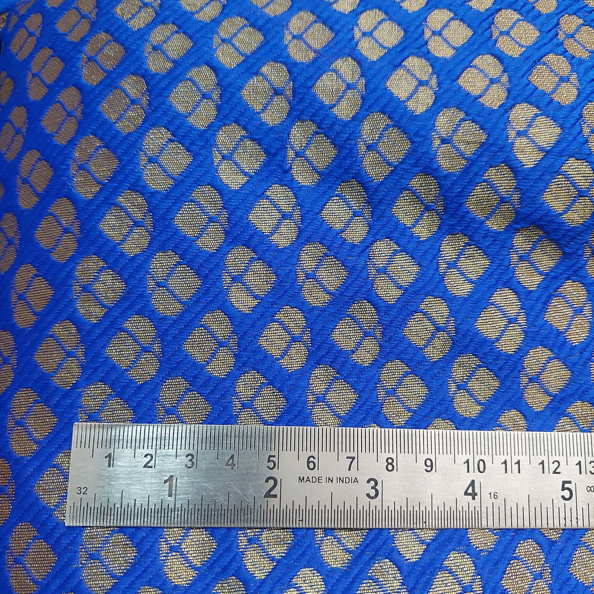 Royal Blue Gold Brocade Fabric by Yardindian Mix Pattern | Etsy